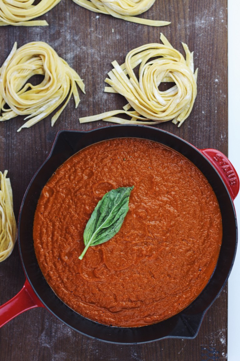 Homemade Pasta with Fire Roasted Tomato Sauce | The Chef Dan